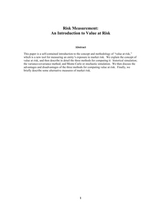An introduction to value at risk | PDF