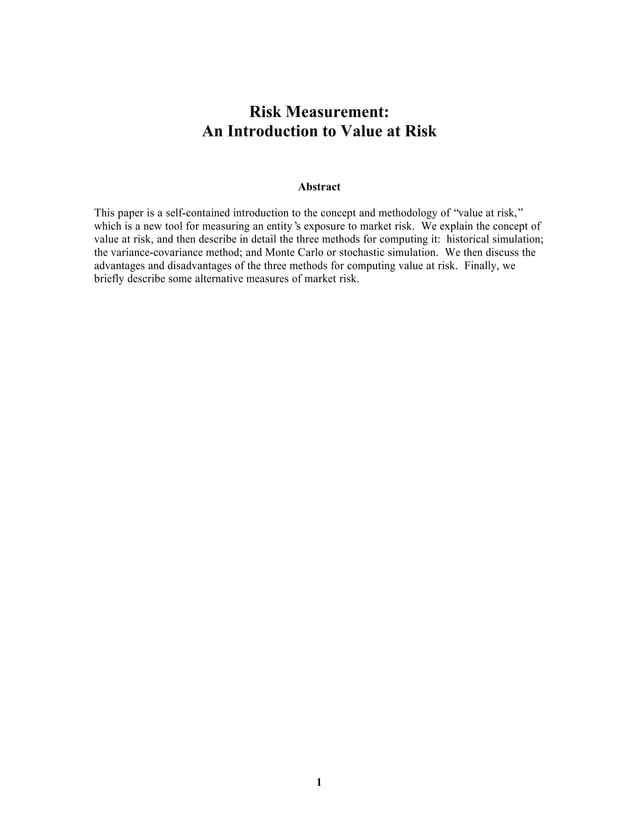 An introduction to value at risk | PDF