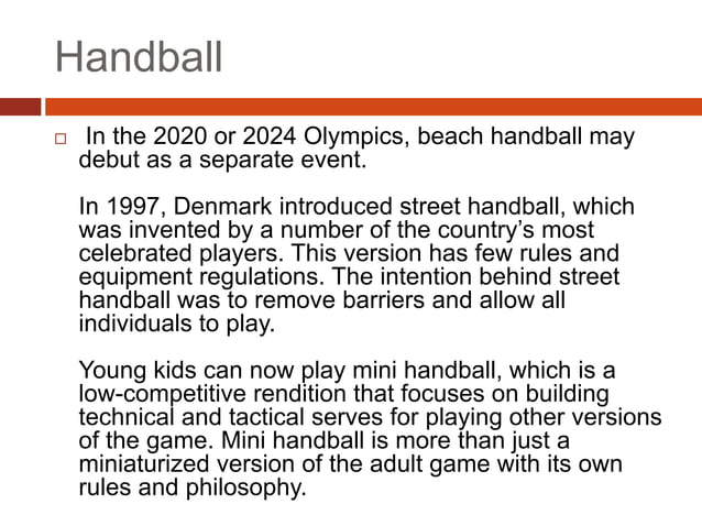 An Introduction to Variations on the Game of Handball | PPTX | Sports