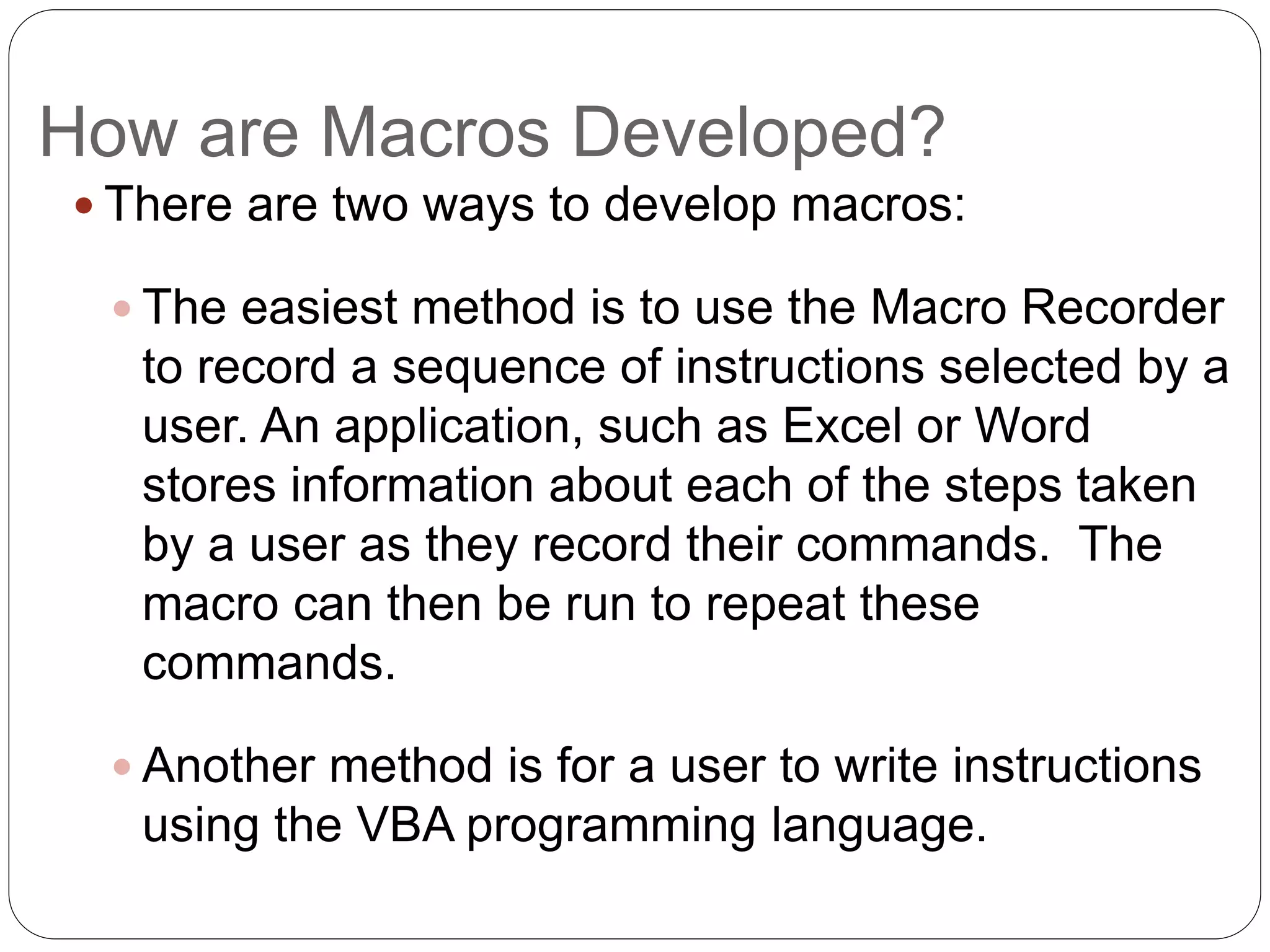 An Introduction To Vba And Macros Pptx Operating Systems Computer