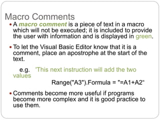 An introduction to vba and macros | PPTX
