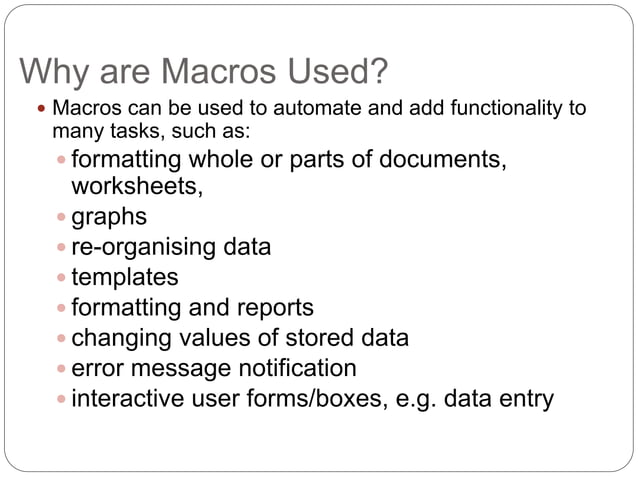 An Introduction To Vba And Macros Pptx Operating Systems Computer Software And Applications