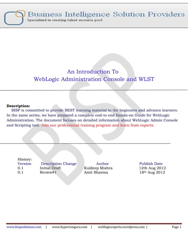 An introduction to weblogic console | PDF