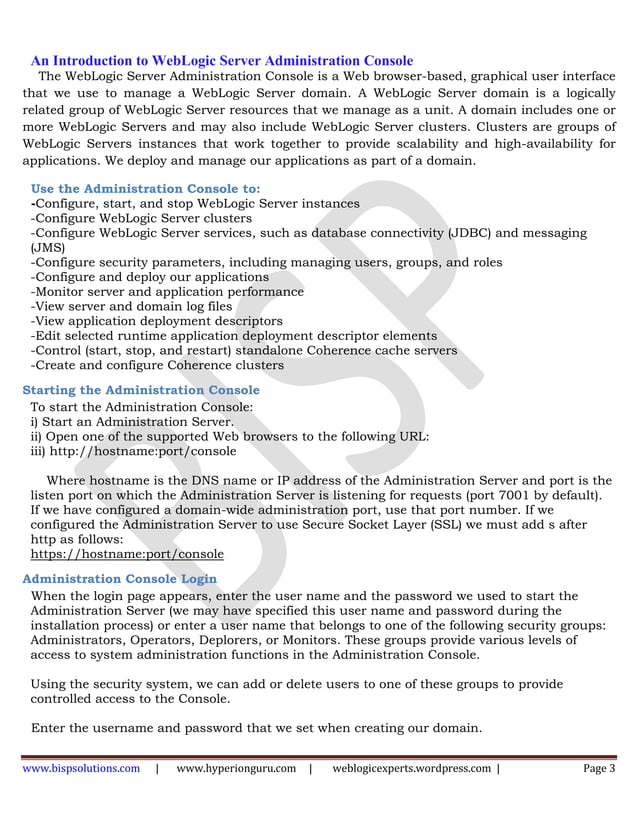 An introduction to weblogic console | PDF