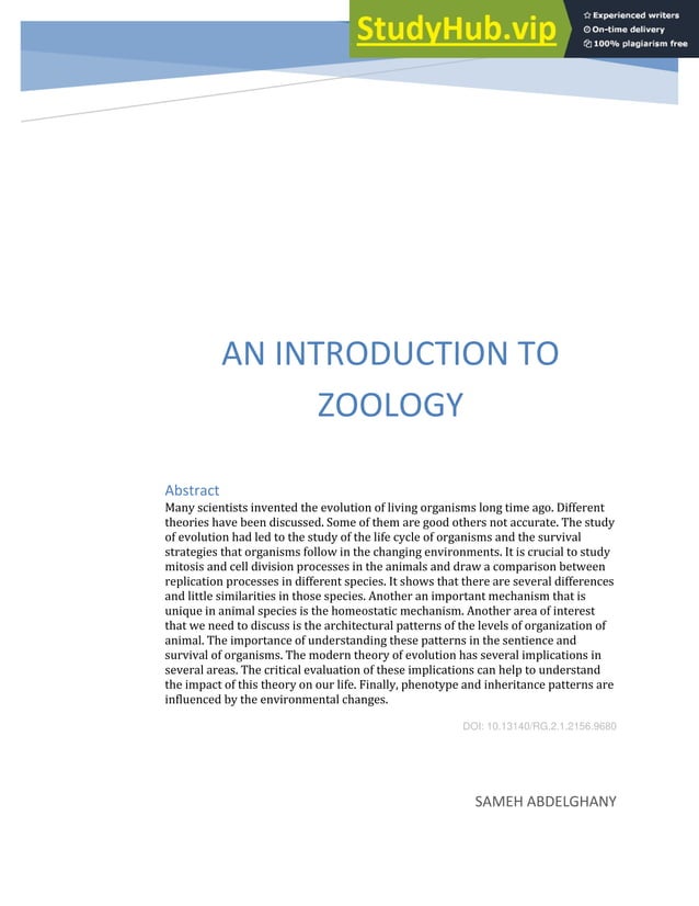 An Introduction To Zoology | PDF | Biological Sciences | Science