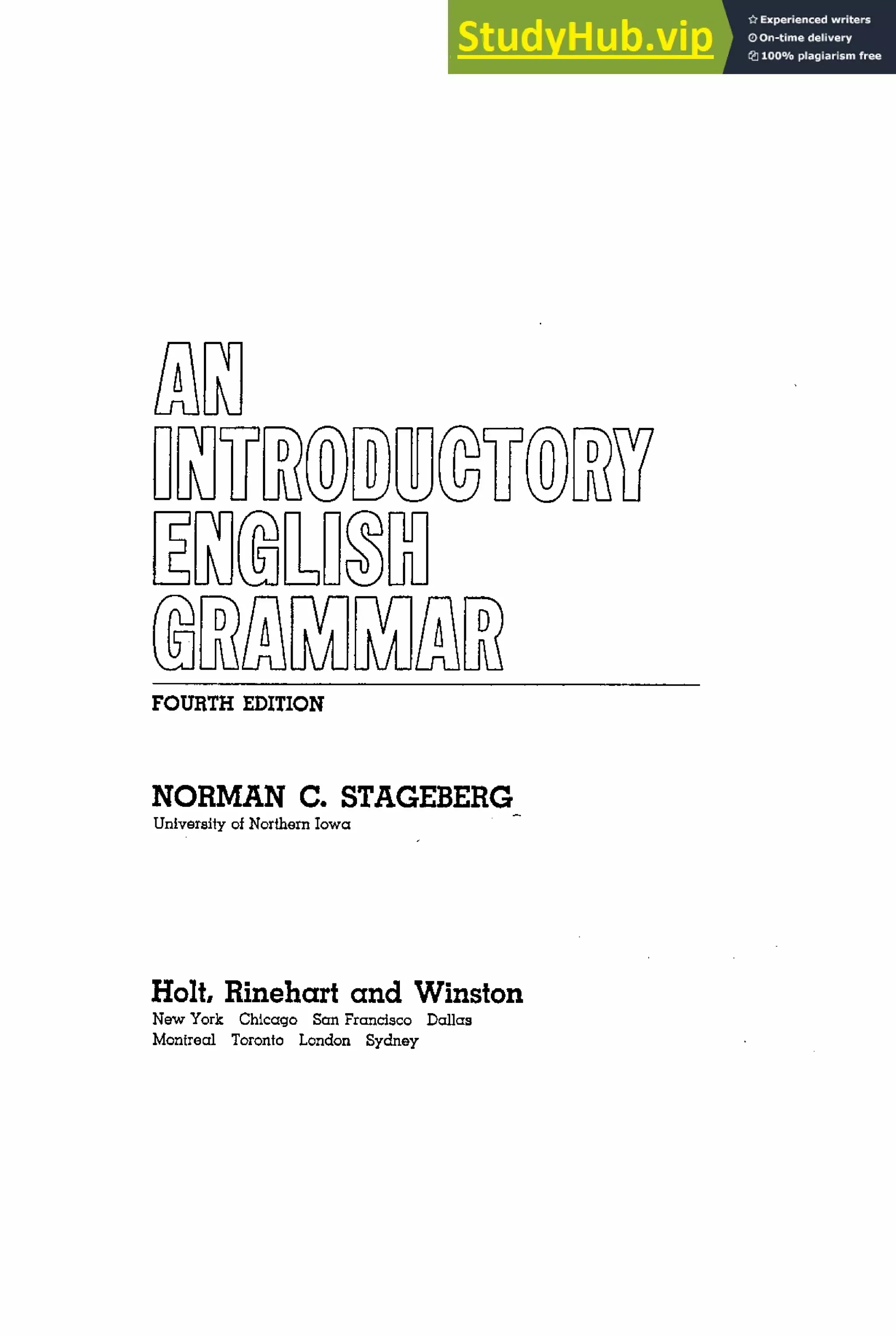 An Introductory English Grammar 4Th Edition By Norman C. Stageberg | PDF