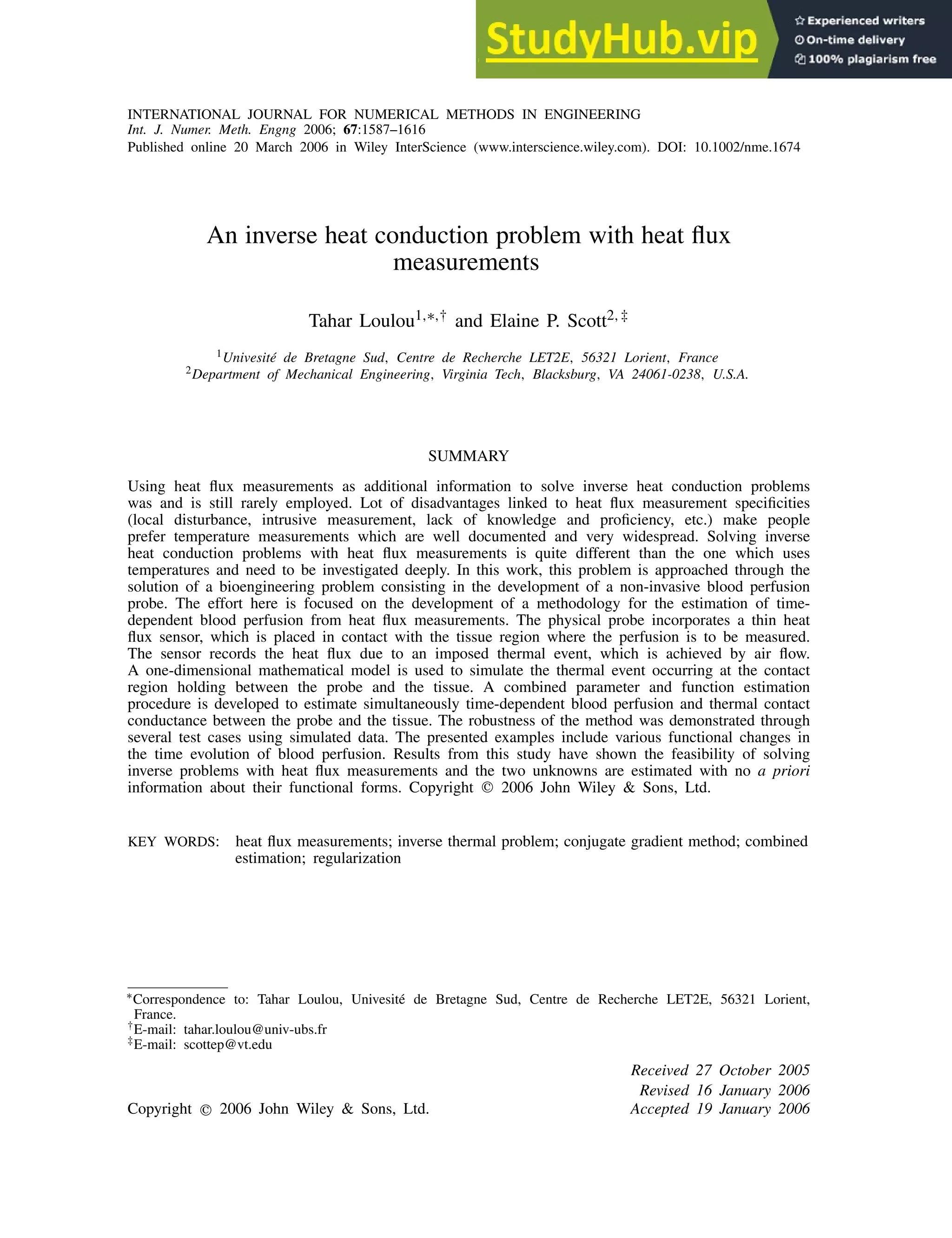 An Inverse Heat Conduction Problem With Heat Flux Measurements | PDF
