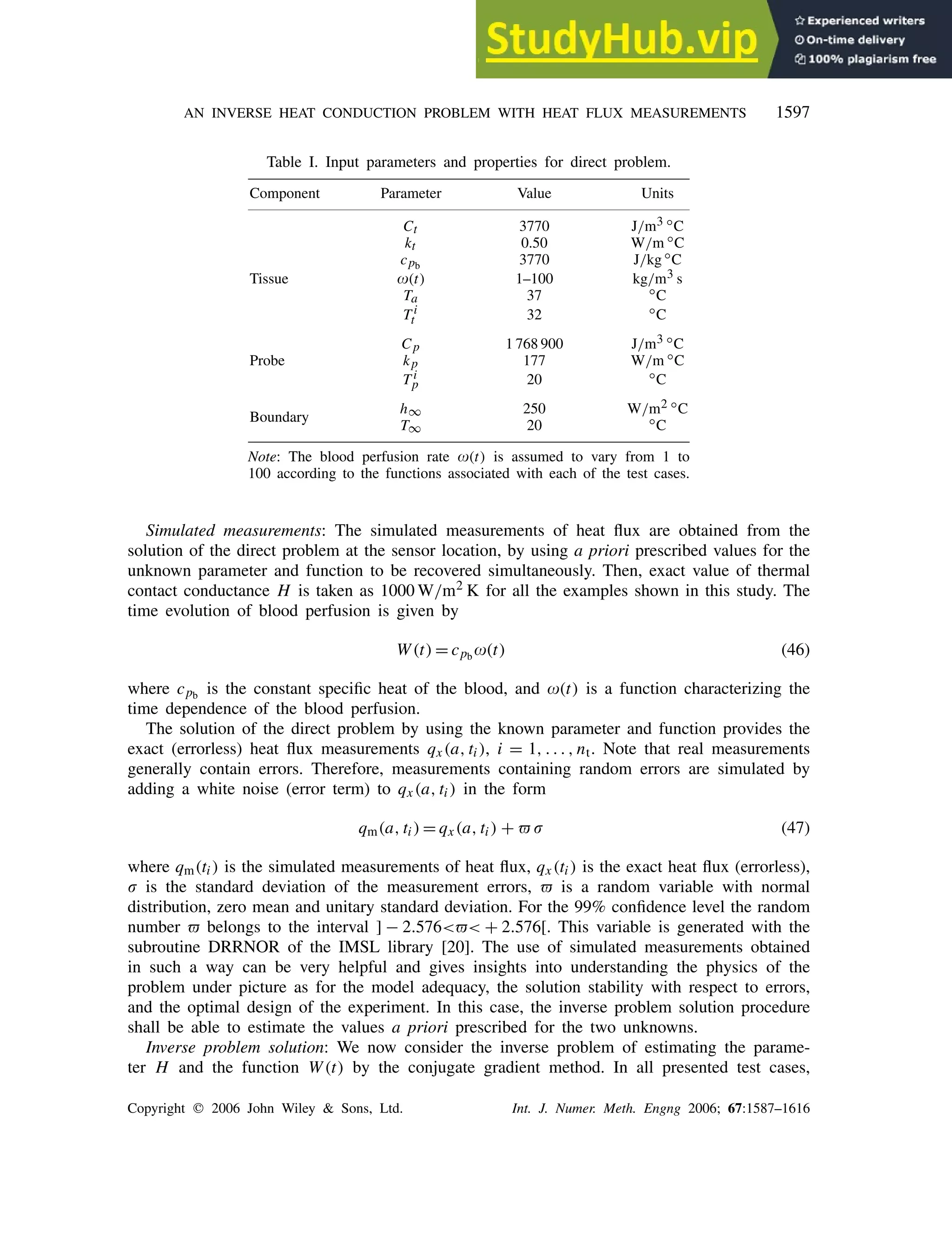 An Inverse Heat Conduction Problem With Heat Flux Measurements | PDF
