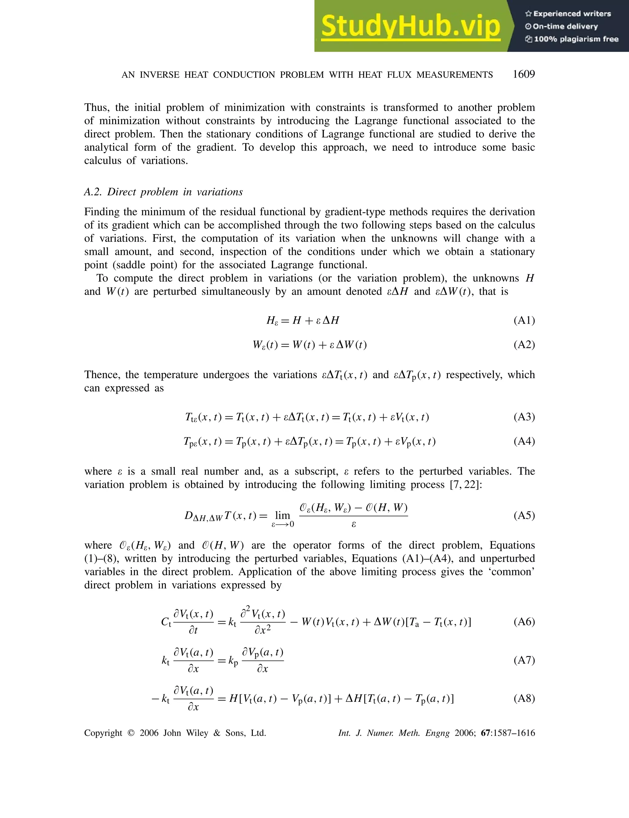 An Inverse Heat Conduction Problem With Heat Flux Measurements | PDF