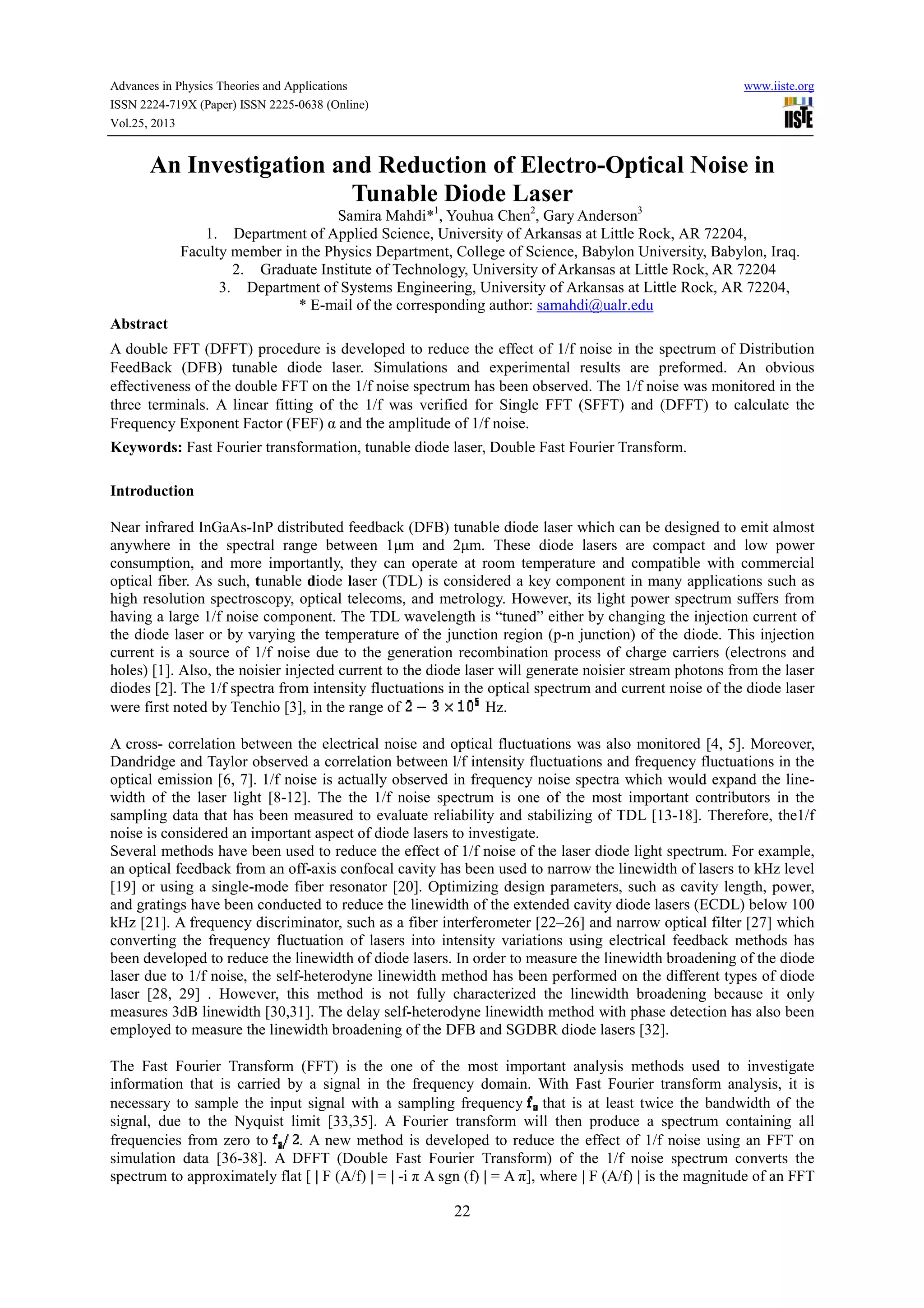 An investigation and reduction of electro optical noise in tunable diode laser | PDF