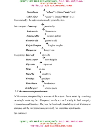 An Investigation Into Analysis English Compound Nouns And Vietnamese ...
