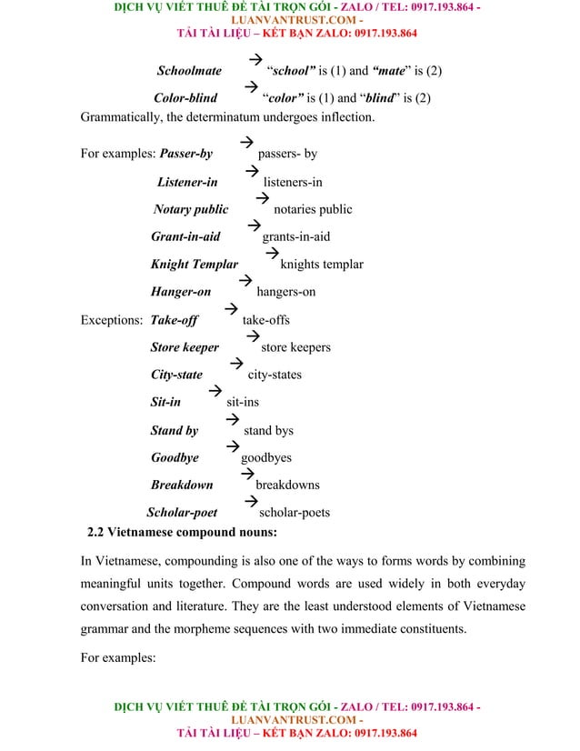 An Investigation Into Analysis English Compound Nouns And Vietnamese ...