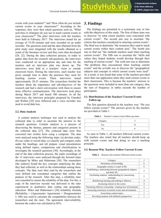 An Investigation Into Geography Teachers Use Of Current Events In Geography Classes I | PDF
