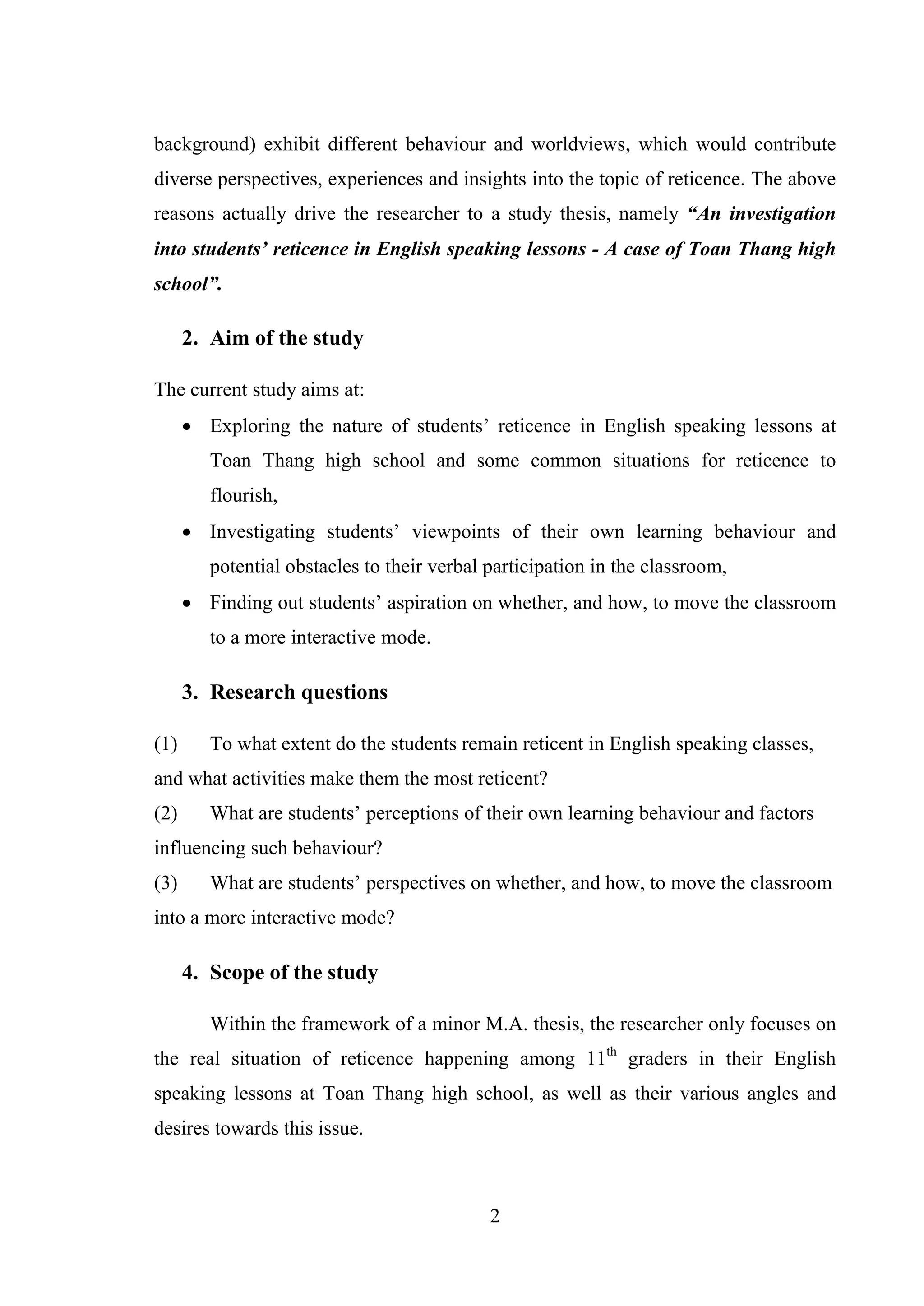 An investigation into students’ reticence in English Speaking lessons ...