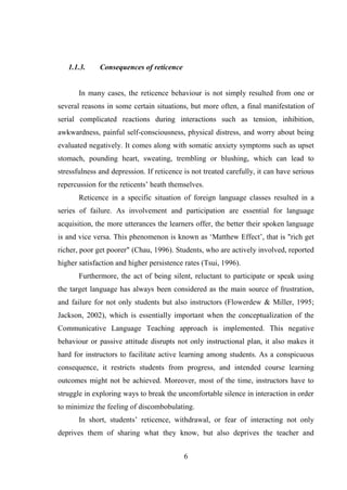 An investigation into students’ reticence in English Speaking lessons ...