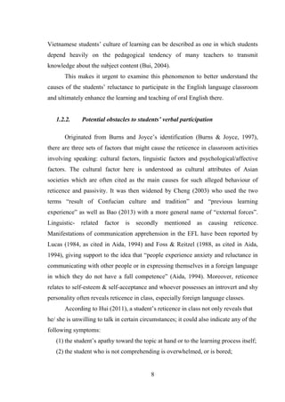 An investigation into students’ reticence in English Speaking lessons ...