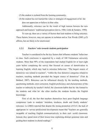 An investigation into students’ reticence in English Speaking lessons ...