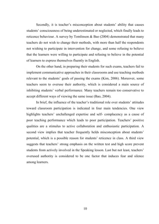 An investigation into students’ reticence in English Speaking lessons ...