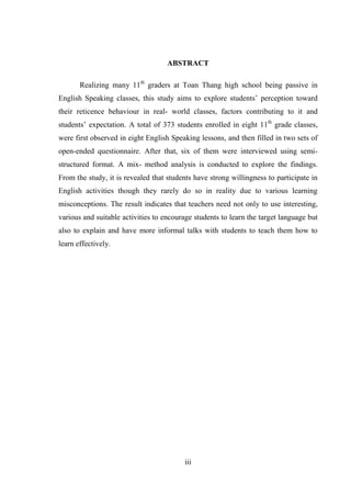 An investigation into students’ reticence in English Speaking lessons ...