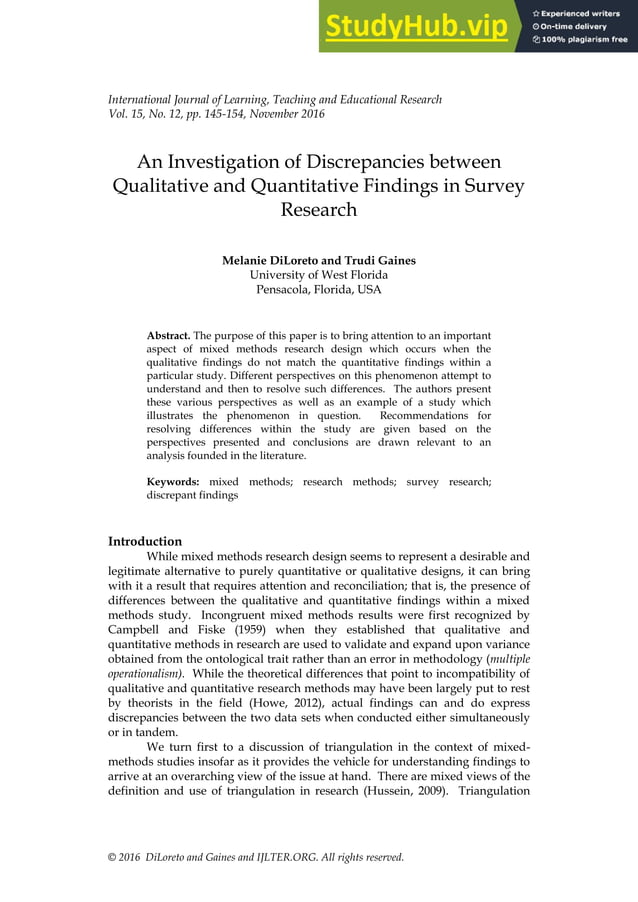 An Investigation Of Discrepancies Between Qualitative And Quantitative ...