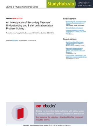 An Investigation Of Secondary Teachers Understanding And Belief On Mathematical Problem Solving ...
