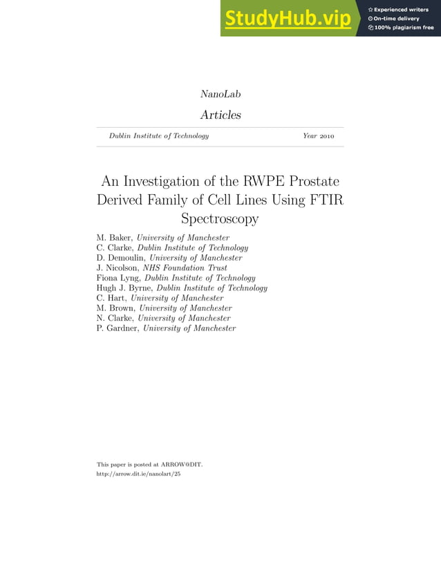 An Investigation Of The RWPE Prostate Derived Family Of Cell Lines Using FTIR Spectroscopy | PDF
