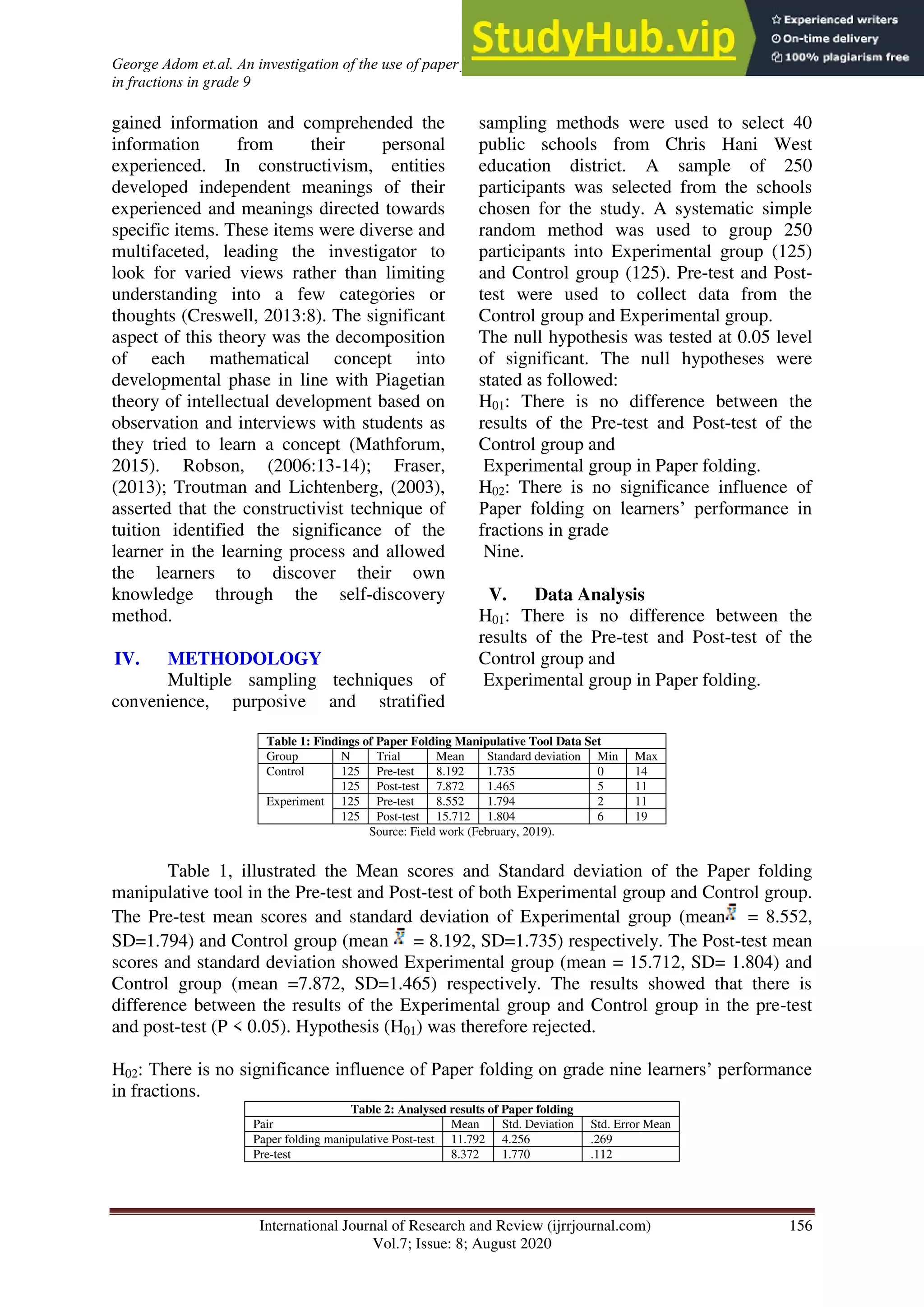 An Investigation Of The Use Of Paper Folding Manipulative Material On ...