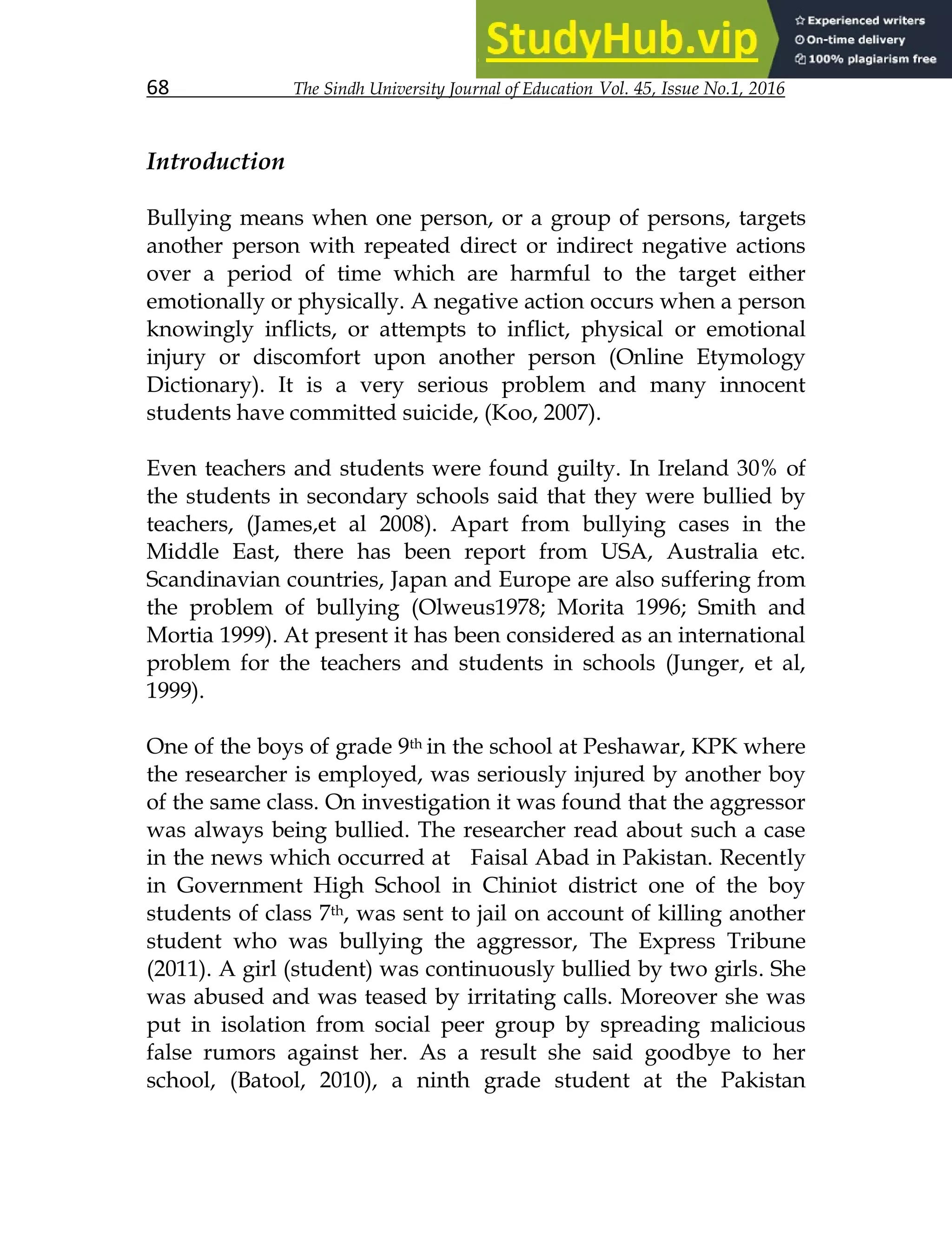 An Investigation To The Causes And Effects Of Bullying In Secondary ...