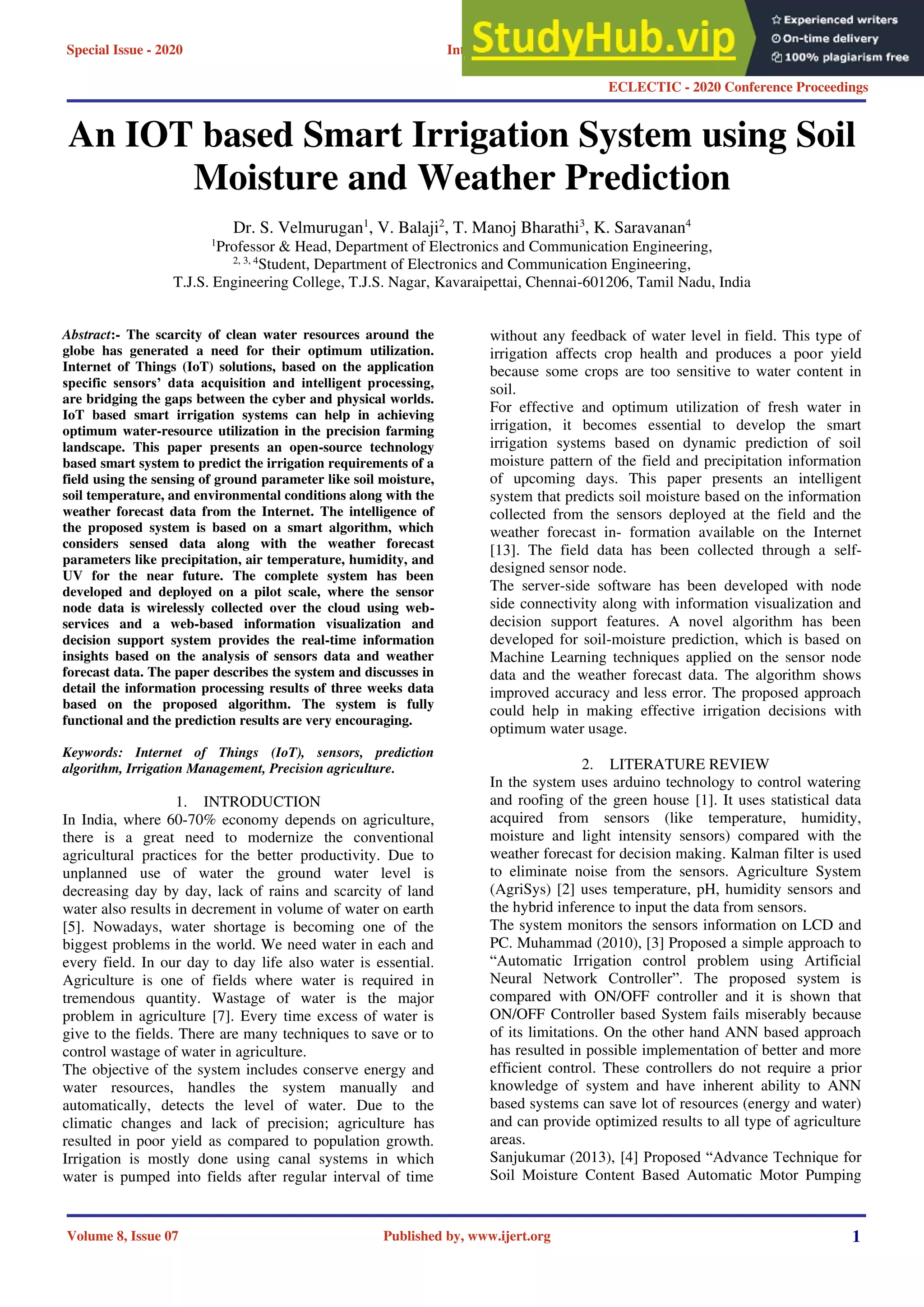 An IOT Based Smart Irrigation System Using Soil Moisture And Weather ...