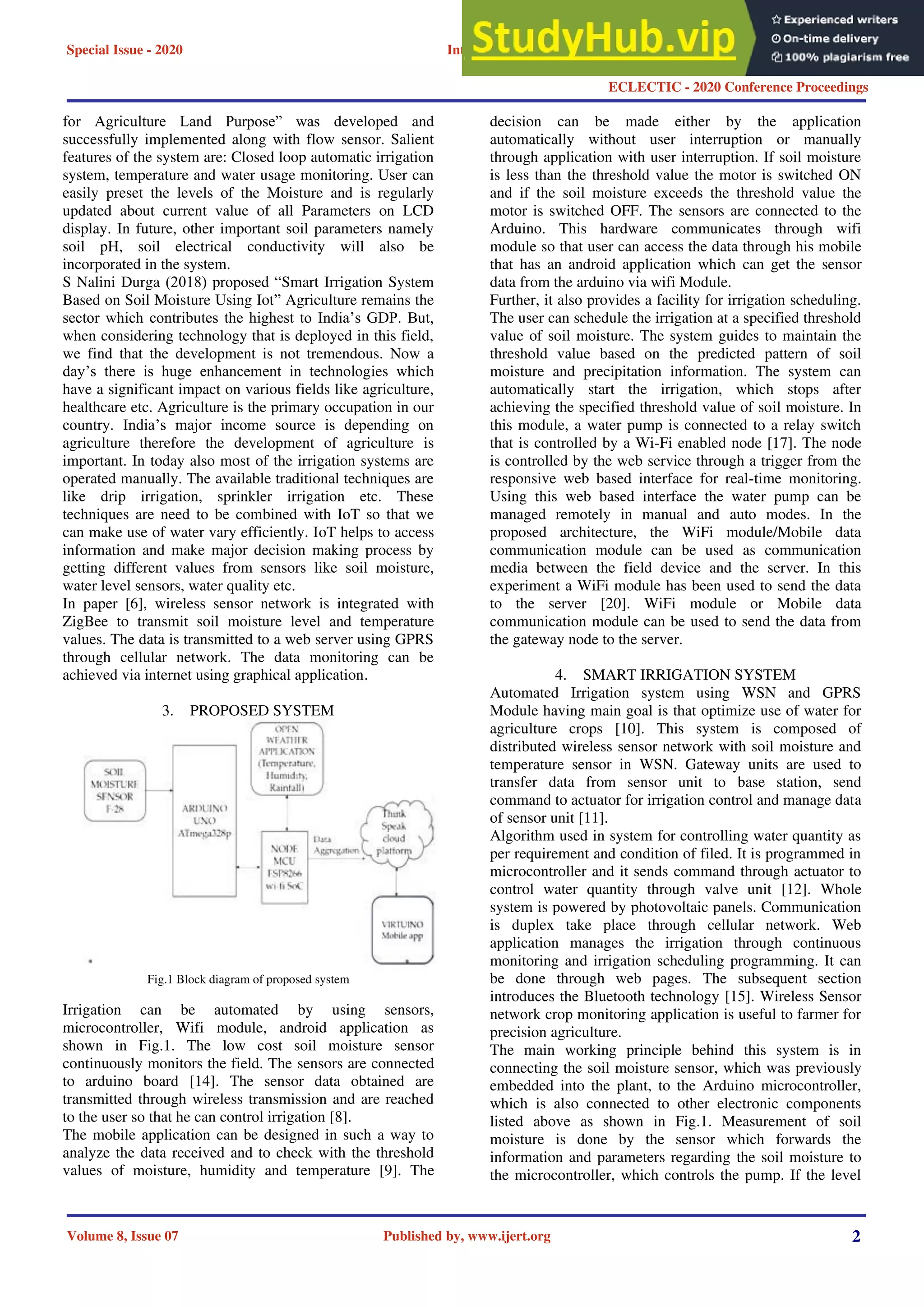An IOT Based Smart Irrigation System Using Soil Moisture And Weather Prediction | PDF
