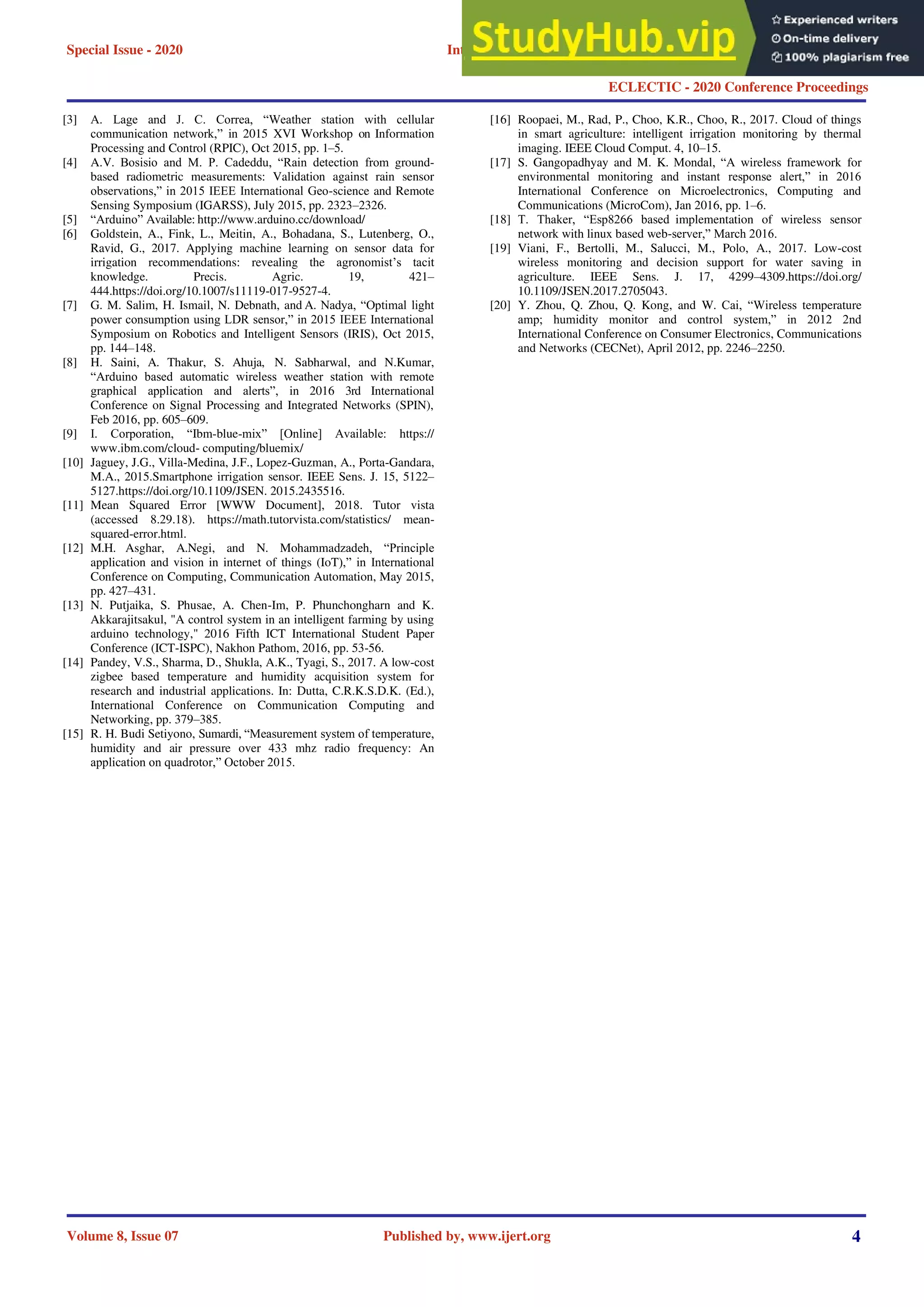 An IOT Based Smart Irrigation System Using Soil Moisture And Weather Prediction | PDF