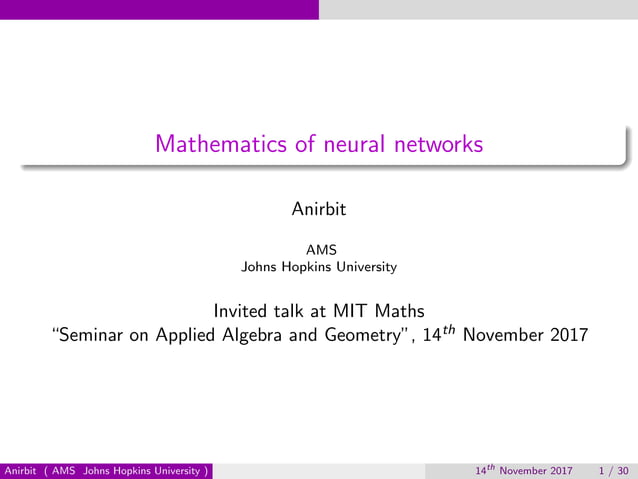 Talk at MIT, Maths on deep neural networks | PPT