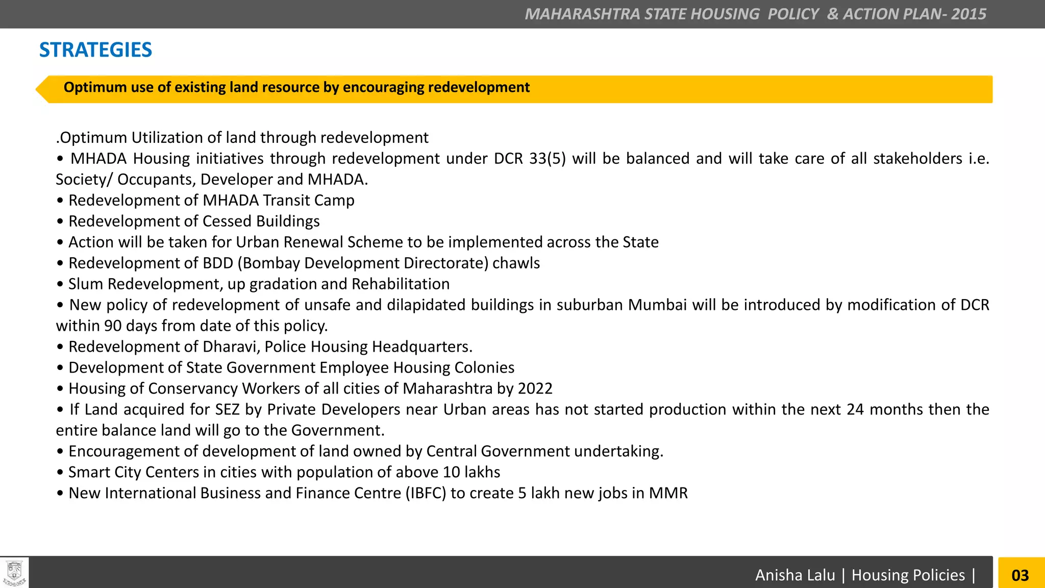 Anisha lalu housing policy of maharashtra | PDF