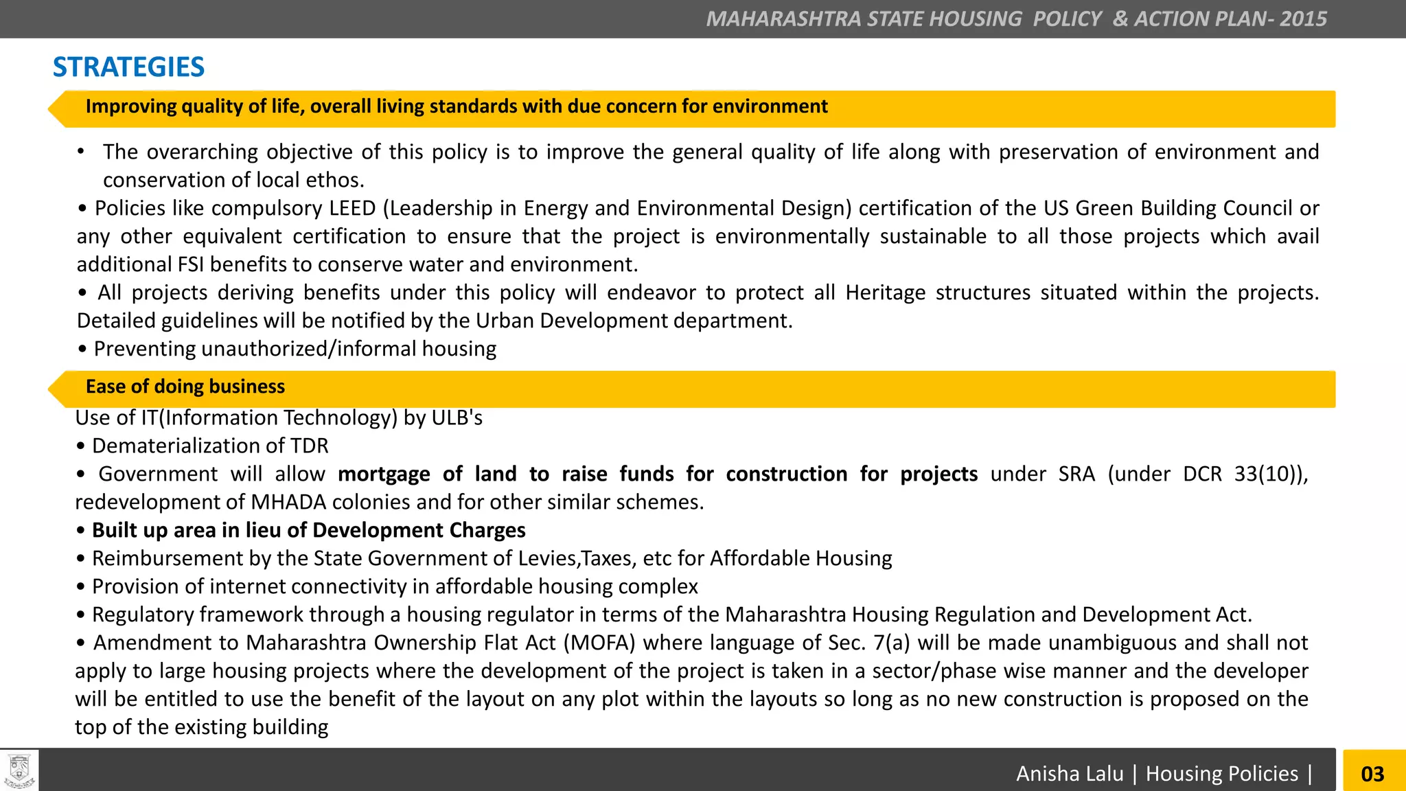 Anisha lalu housing policy of maharashtra | PDF
