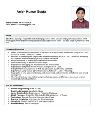 Anish Gupta CV (UI and SharePoint developer) | PDF