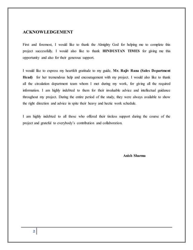 Anish internship report.......on Hindustan Times | DOCX | Business Administration | Business