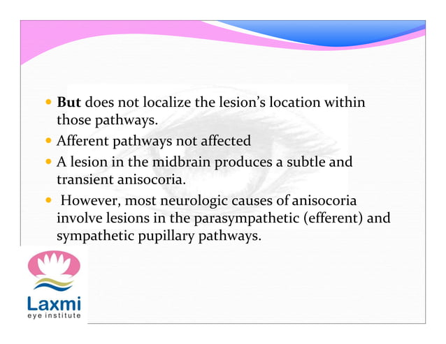 Anisocoria (unequal pupil size) pupil pathway disorder | PPT