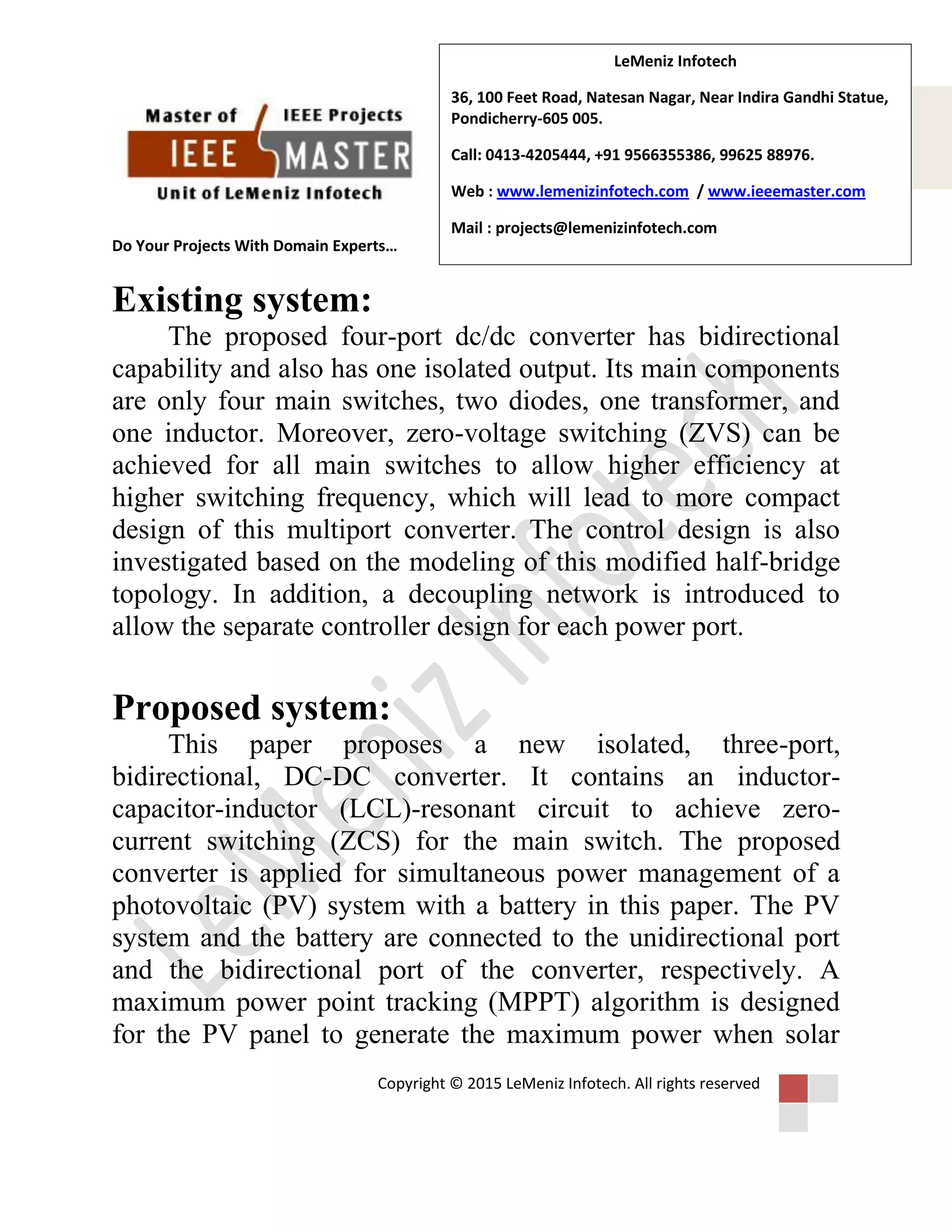 An Isolated Three Port Bidirectional Dc Dc Converter For Photovoltaic Systems With Energy