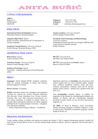 Anita Busic Cv Eng 2012 | PDF
