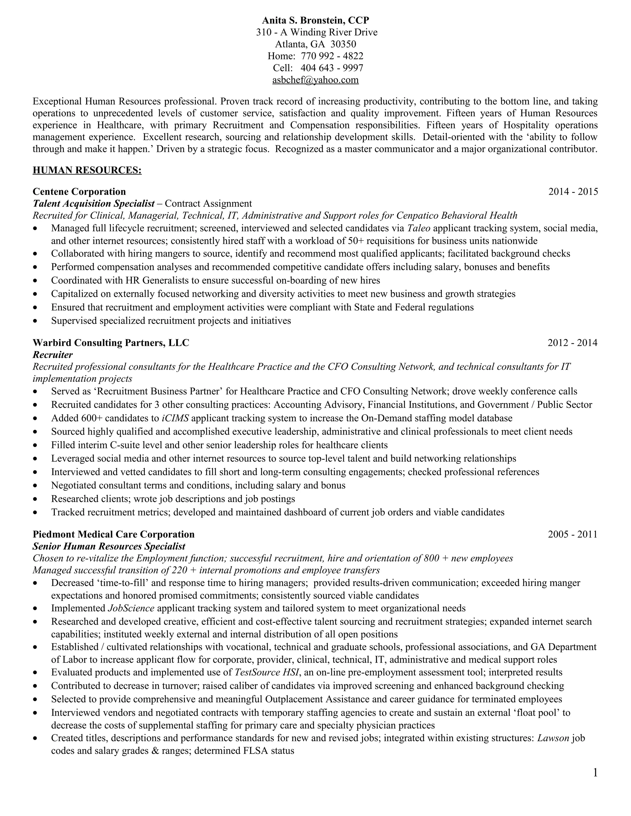 Anita S.. Bronstein Resume | DOC