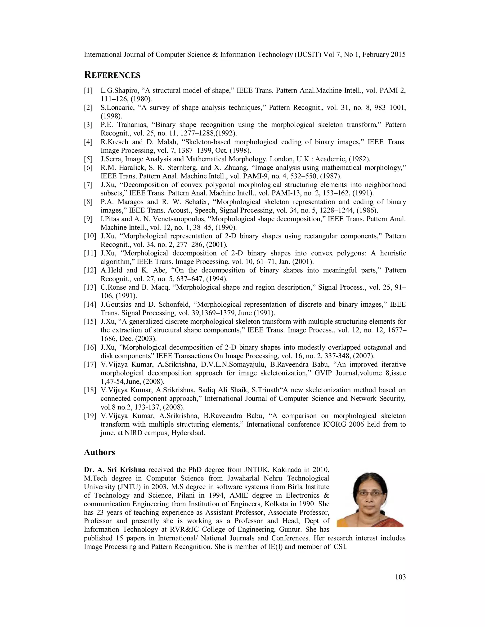 An Iterative Morphological Decomposition Algorithm For Reduction Of Skeleton Points Pdf