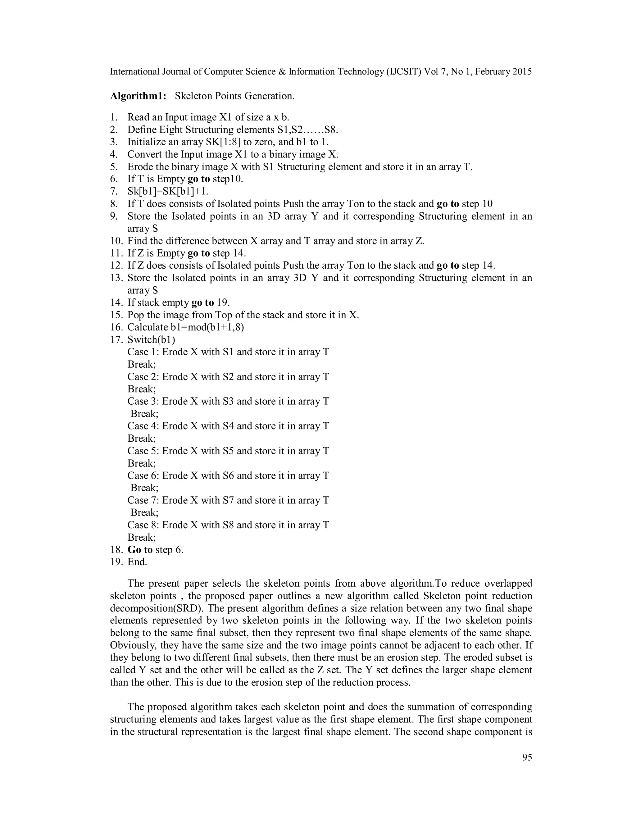 An Iterative Morphological Decomposition Algorithm For Reduction Of Skeleton Points Pdf