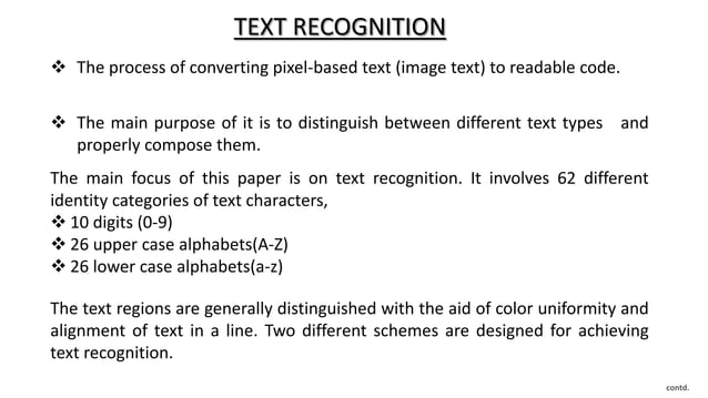 Text detection and recognition from natural scenes | PPTX