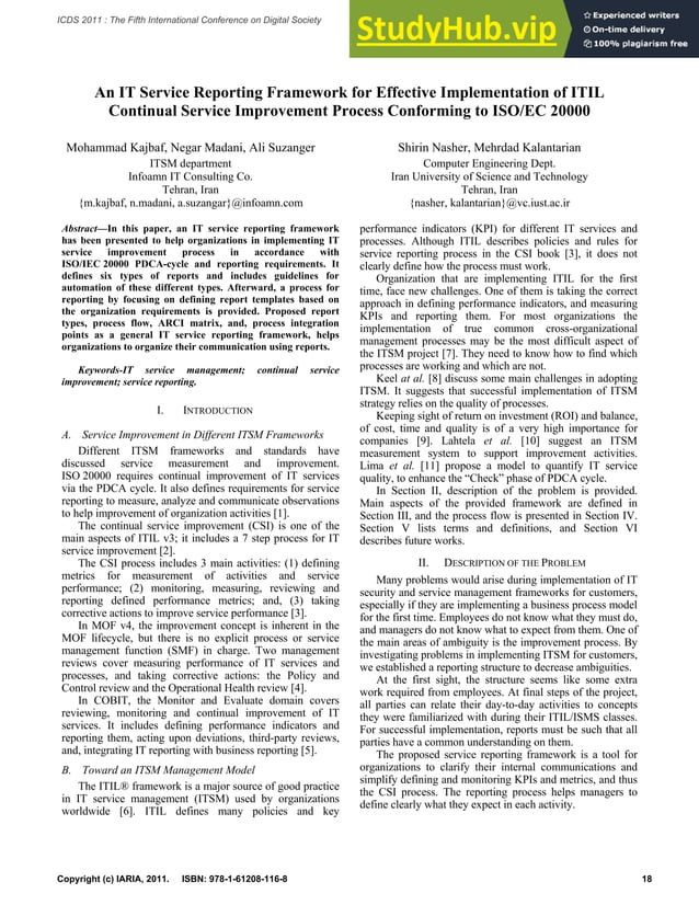 An IT Service Reporting Framework for Effective Implementation of ITIL ...