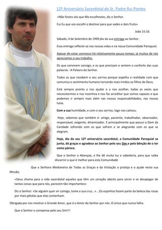 Aniversário sacerdotal do sr. padre rui | DOCX
