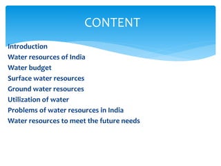 water Resources of India - By Anjali Patel mam (IGKV Raipur, C.G) | PPTX