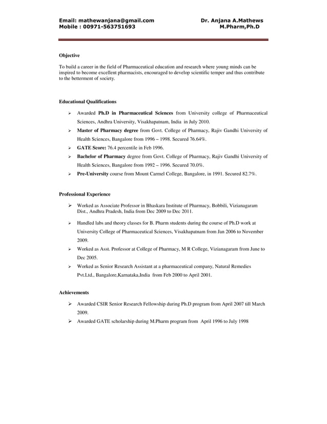 Anjana's bio data | PDF