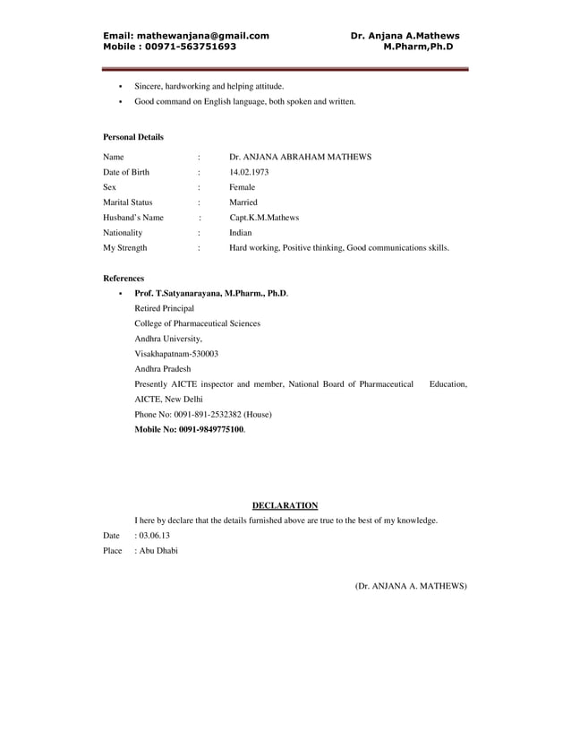 Anjana's bio data | PDF