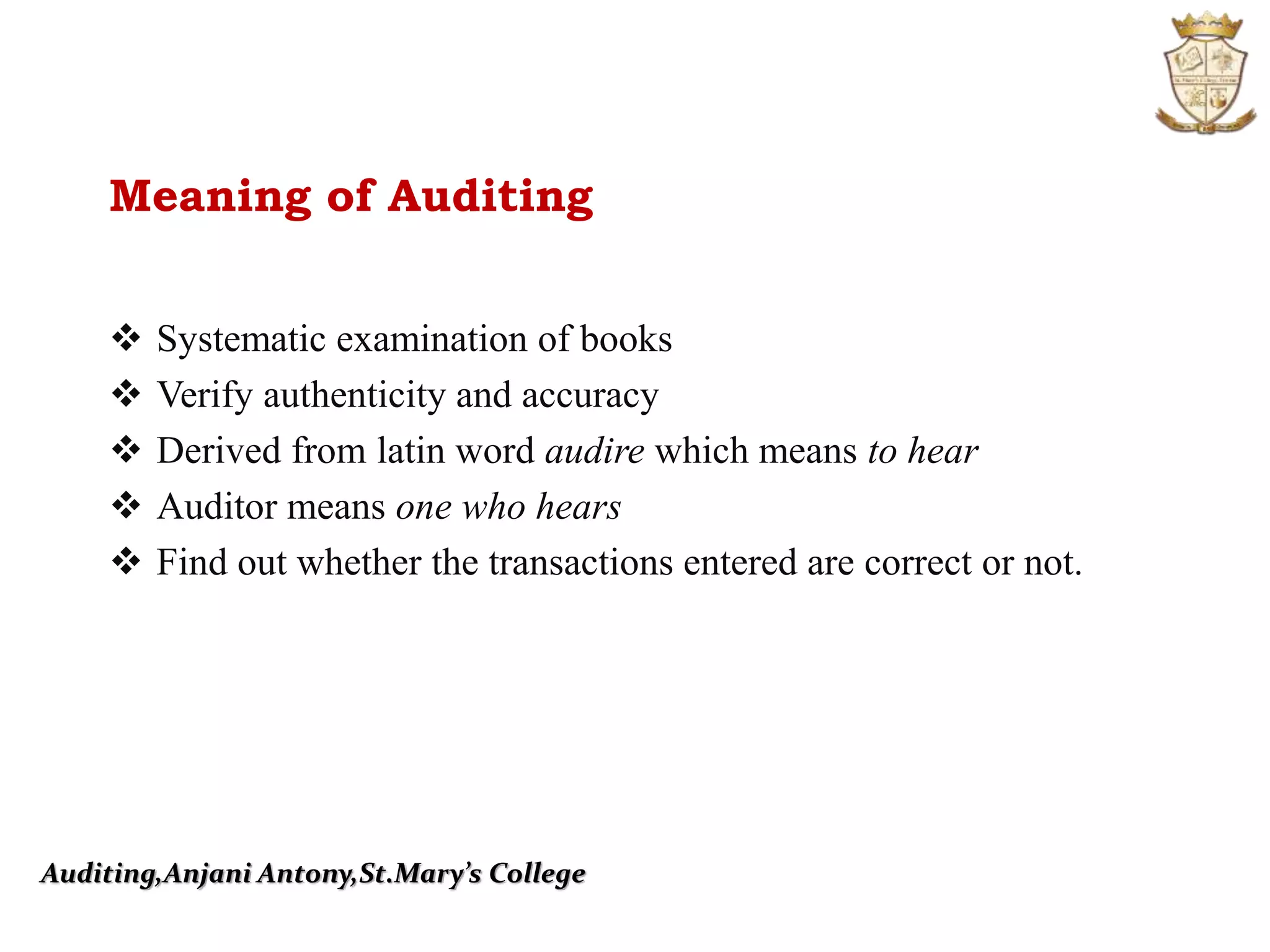 Auditing: Introduction And Objectives | PPTX