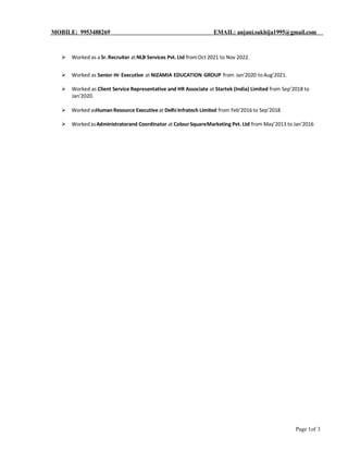 Anjani Bajaj Professional Resume | PDF | Resume Writing and Advice ...